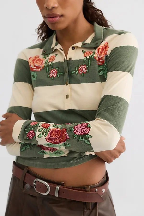 Free People We The Free Georgie Long Sleeve Tee - Ecru Combo