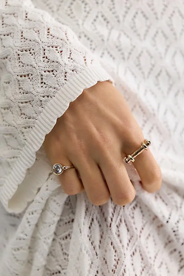 Free People On The Town Pinky Ring - Gold/crystal