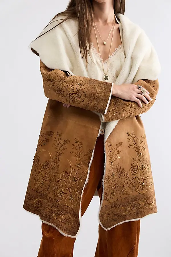 NIGEL PRESTON Anastasia Painted Suede Coat - Mocha