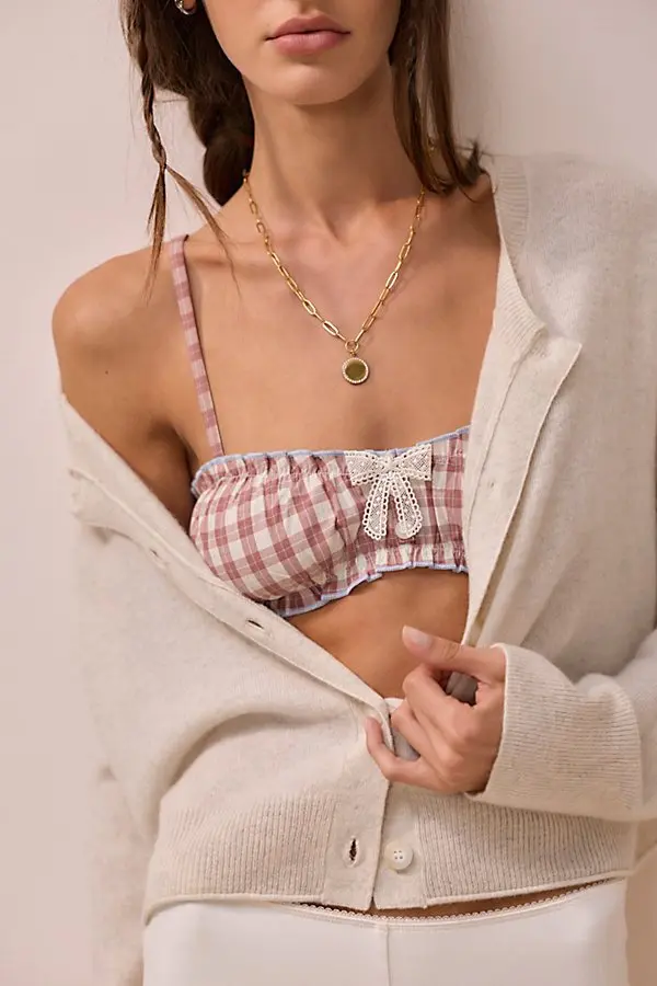 For Love & Lemons Prairie Gingham Bralette - Brown