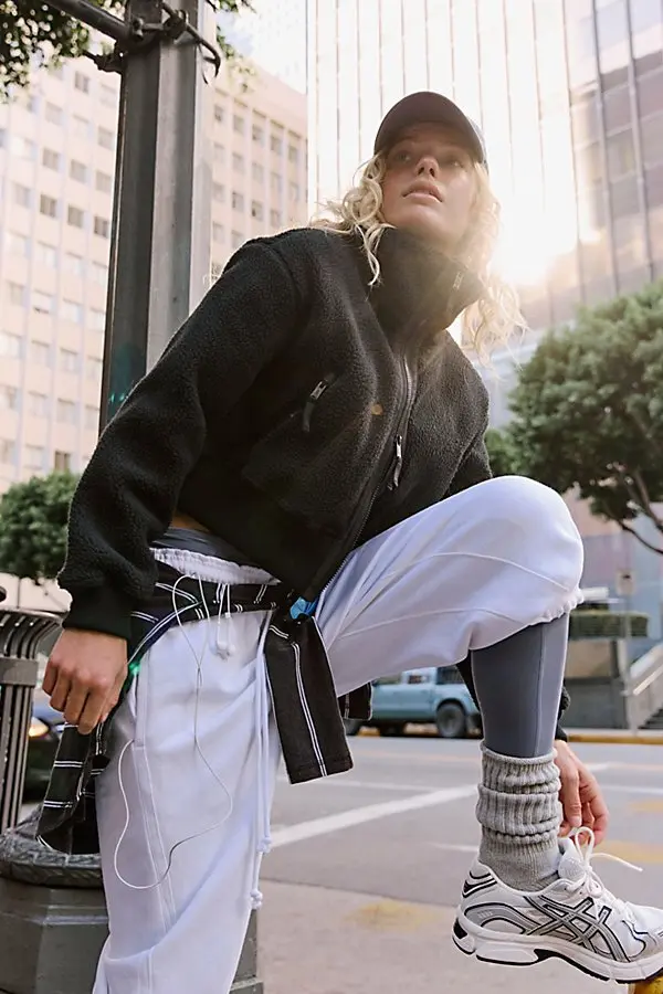 Free People Hit The Slopes Fleece Bomber Jacket - Black