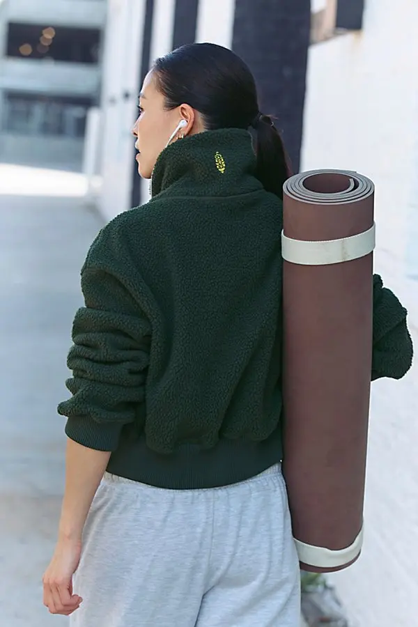Free People Hit The Slopes Fleece Bomber Jacket - Ivy