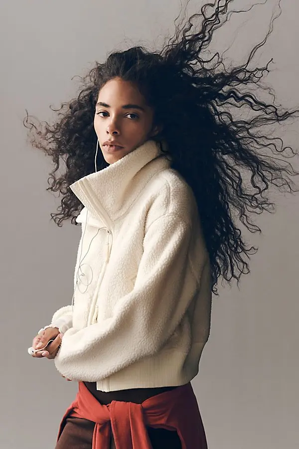 Free People Hit The Slopes Fleece Bomber Jacket - Moonglow