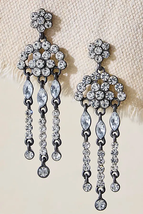 Free People Evening Sparkle Dangle Earrings - Light Hematite/clear