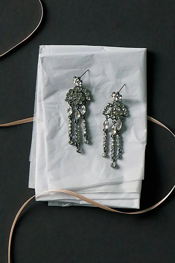 Free People Evening Sparkle Dangle Earrings - Light Hematite/clear