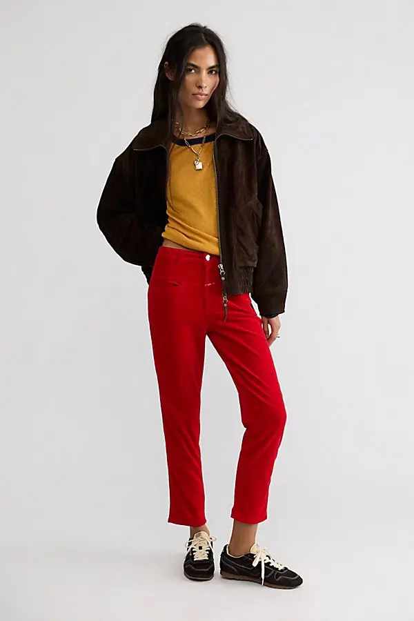 Closed Pedal Pusher Relaxed Corduroy Pants - Cinnabar Red