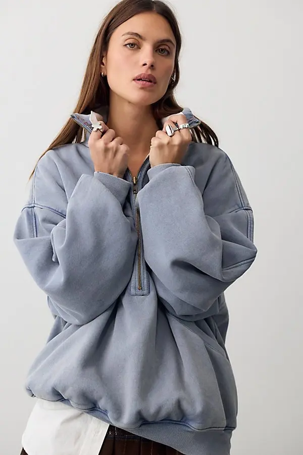 Free People Banks Half-zip Pullover - Cool Violet
