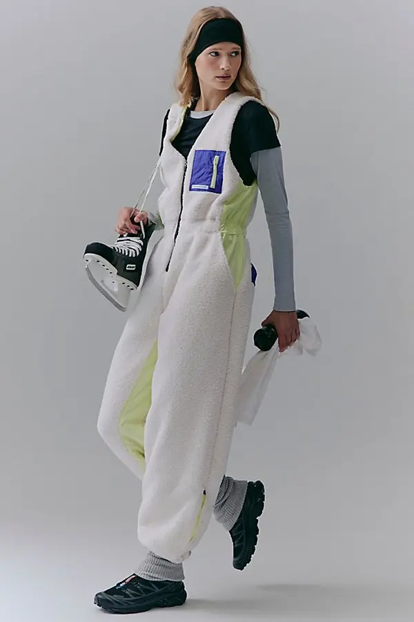 Free People Scout It Out Fleece Overall - Ivory Combo