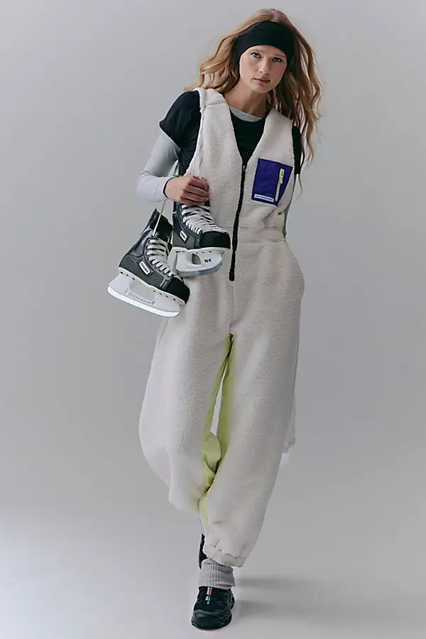 Free People Scout It Out Fleece Overall - Ivory Combo