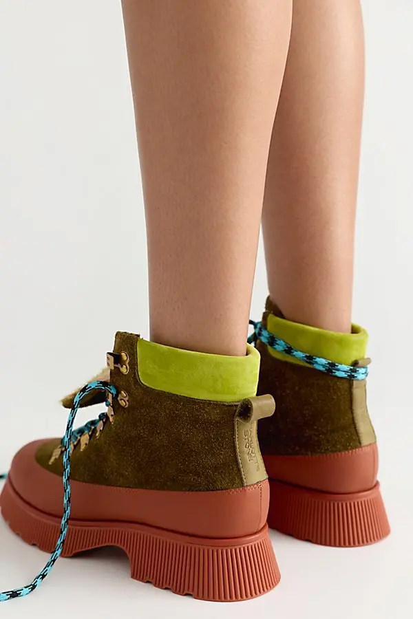 CHARLOTTE STONE SHOES Morris Color-block Hiker Boots - Olive
