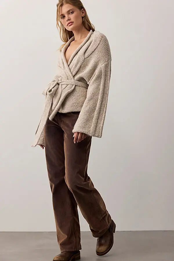 Free People Enlaced Cable Knit Wrap Cardigen