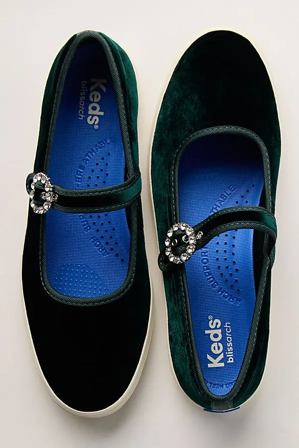 KEDS Maisie Velvet Mary Janes - Emerald
