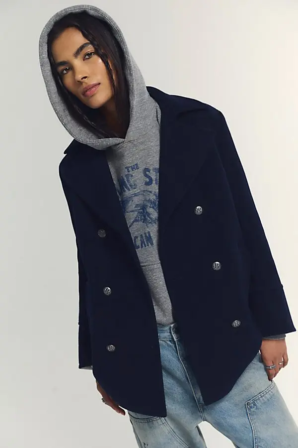 Free People Jorah Wool-blend Military Coat - Navy