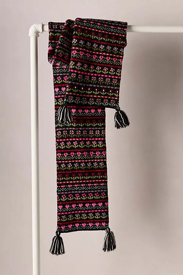 FRENCH KNOT Tulip Wool Scarf - Black