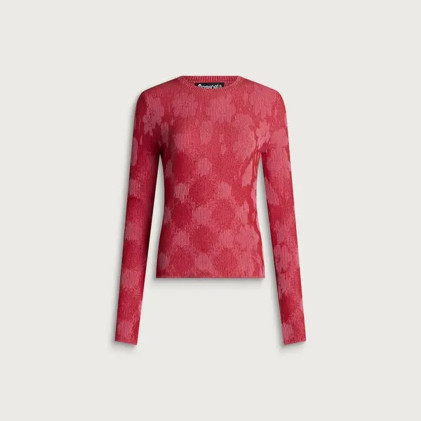 PAOLINA RUSSO Illusions Knit Long Sleeve Fitted Top - Red