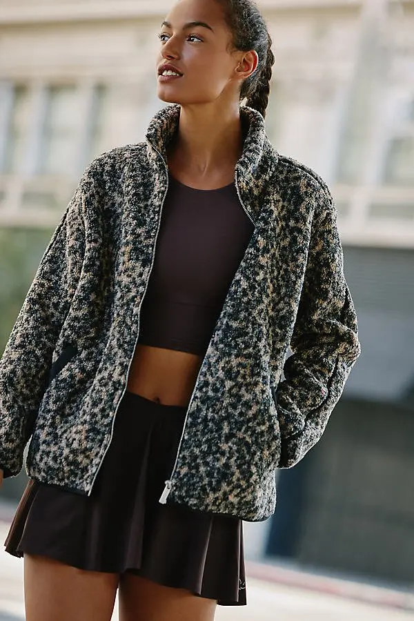 Sweaty Betty Contrast Fleece Jacket - Leopard