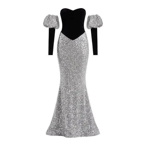 NUR KARAATA Alessia Gown - Silver/black
