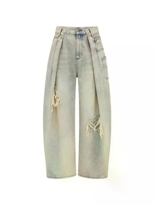 FENG CHEN WANG Pleated Distressed Jeans - Blue