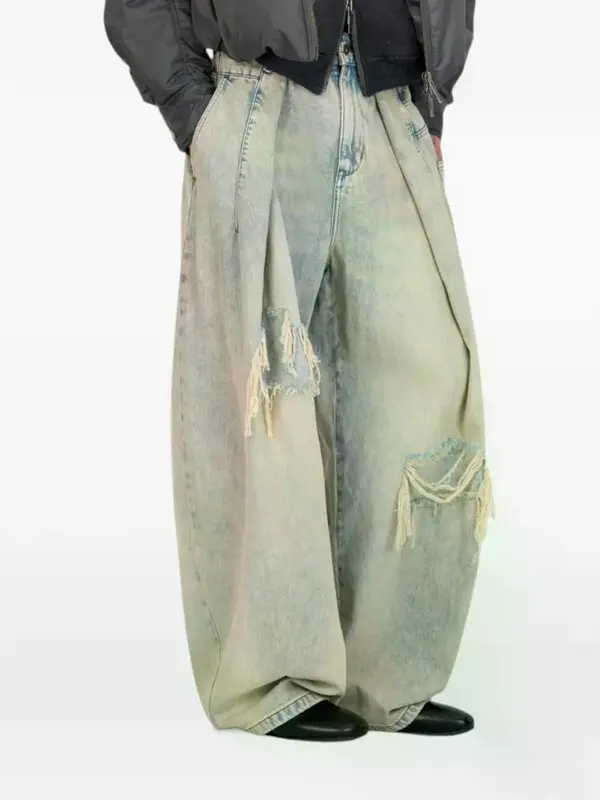 FENG CHEN WANG Pleated Distressed Jeans