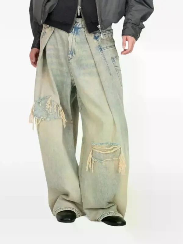 FENG CHEN WANG Pleated Distressed Jeans