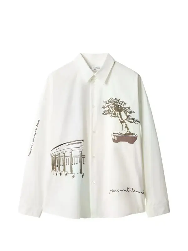 Maison Kitsuné Parcs Of Paris Graphic-print Long-sleeve Shirt Jacket - White