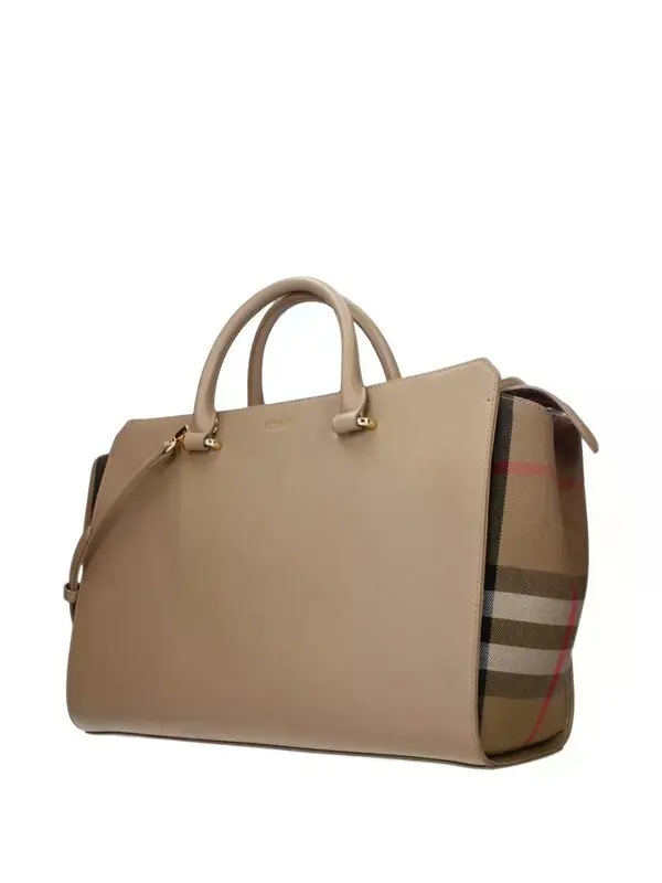 Burberry Check-panel Leather Tote Bag