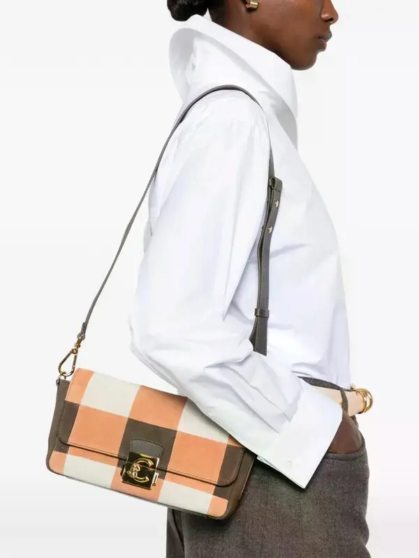COCCINELLE C-me Lock Check-pattern Clutch Bag - Neutrals