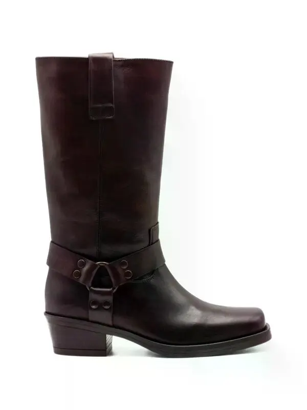 JULIE DEE Harness-detail Square-toe Boots - Brown