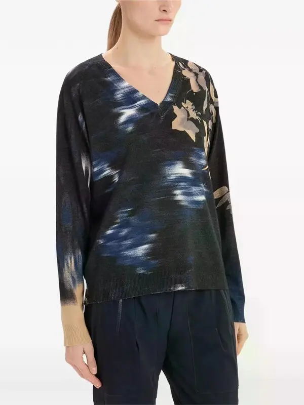 High Dubai Chinè Flower-print V-neck Sweater