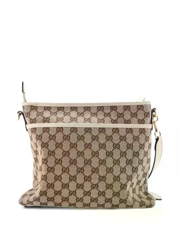 Gucci Flat Messenger Bag Gg Canvas Medium Crossbody Bag - Brown