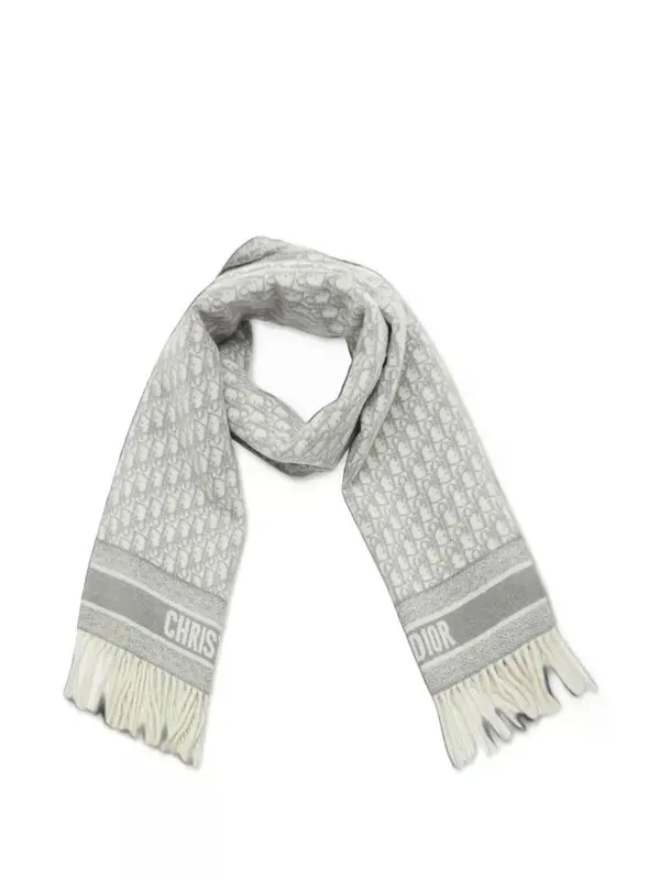 Dior Oblique Jacquard Fringed Scarf - Grey