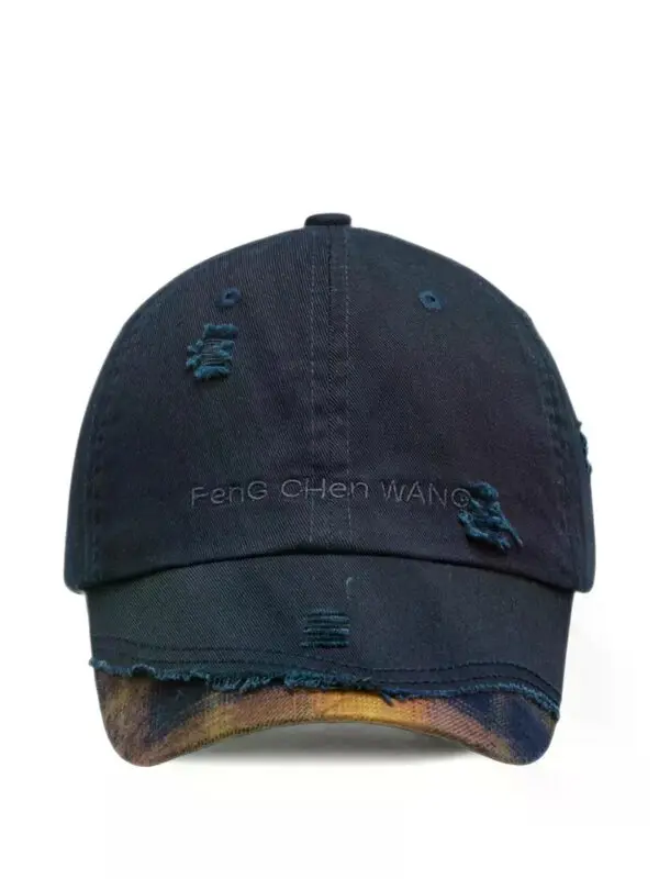 FENG CHEN WANG Distressed Plaid-panel Baseball Cap - Blue