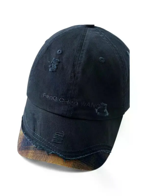 FENG CHEN WANG Distressed Plaid-panel Baseball Cap