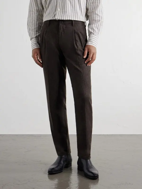 SLOWEAR Tapered Pleated Wool-blend Flannel Trousers