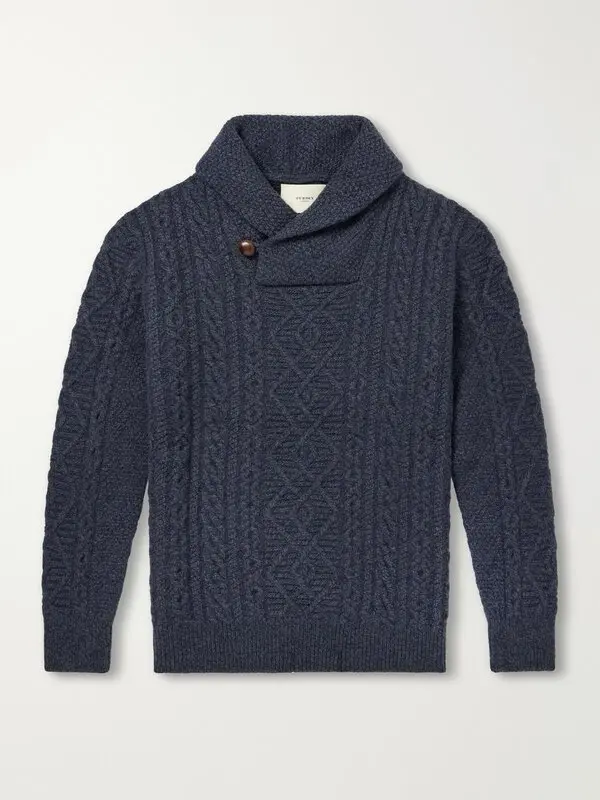 Purdey Shawl-collar Aran Cable-knit Wool Sweater