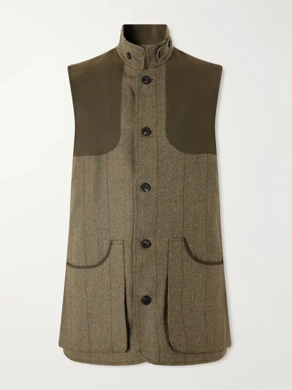 Purdey Herringbone Wool-blend Tweed Gilet