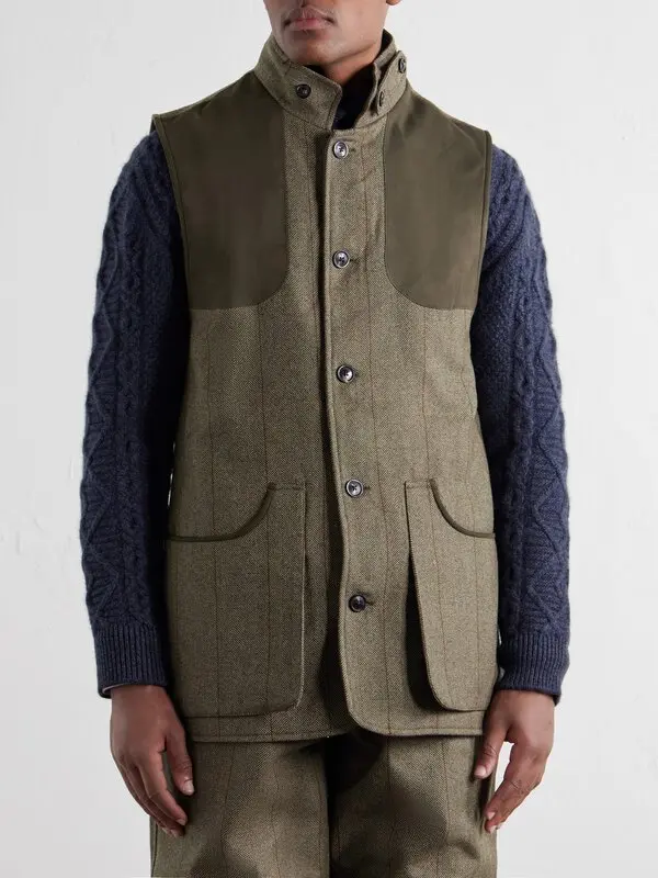 Purdey Herringbone Wool-blend Tweed Gilet