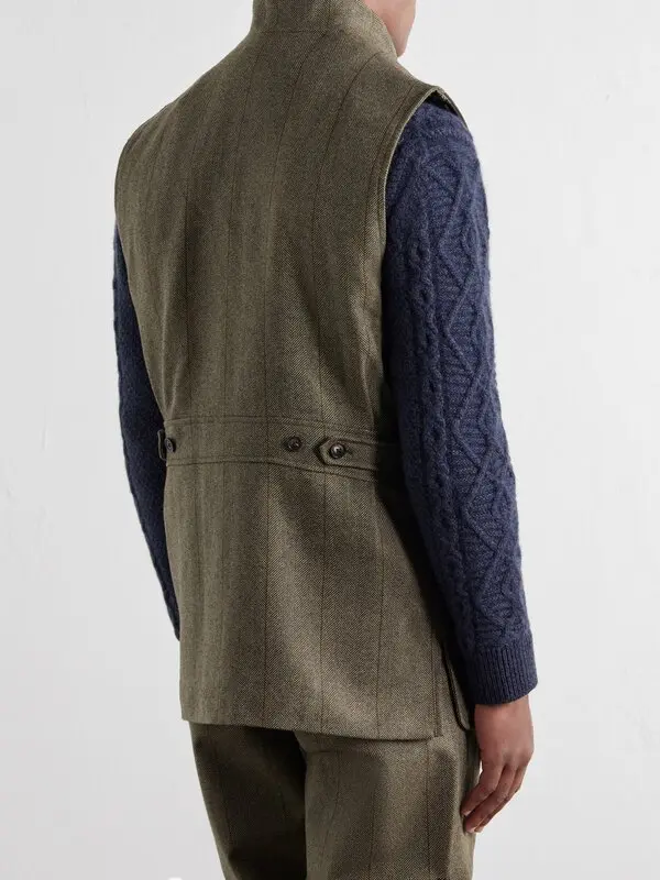 Purdey Herringbone Wool-blend Tweed Gilet