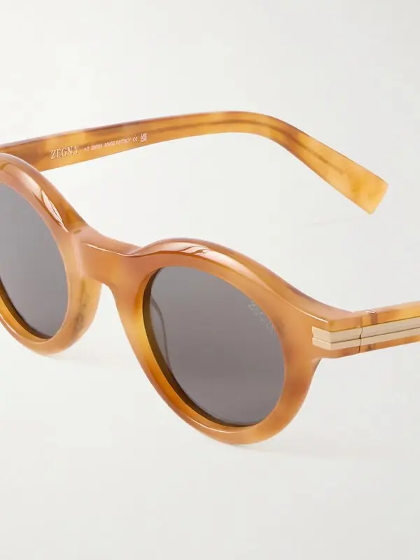 Zegna Round-frame Tortoiseshell Acetate Sunglasses