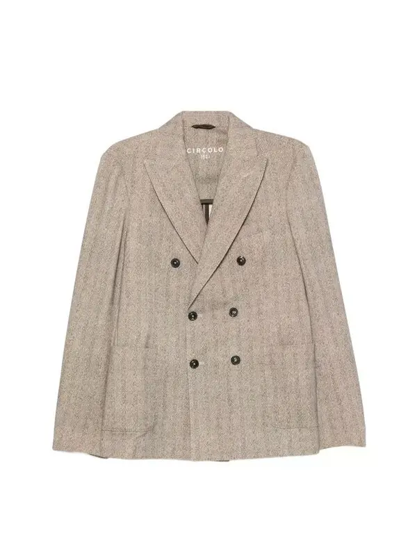 CIRCOLO 1901 Double-breasted Herringbone Blazer - Neutrals