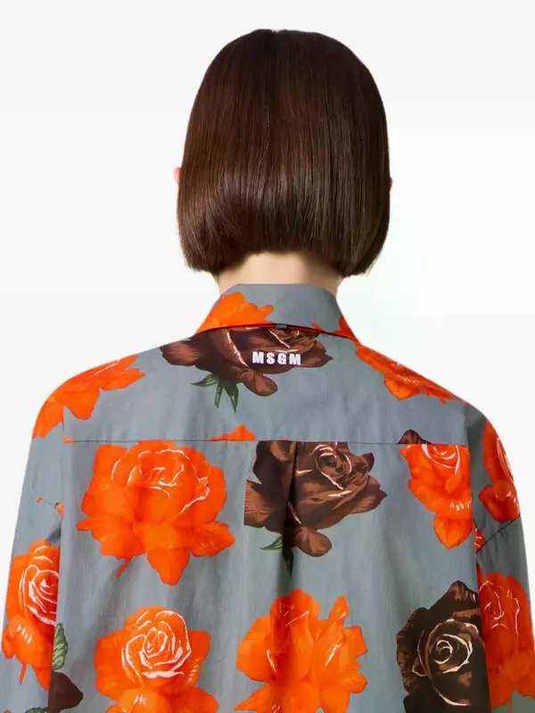 MSGM Floral-print Tie-neck Shirt