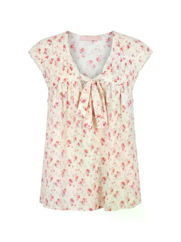 KRISTINA TI Floral-print Tie-fastening Top - Neutrals