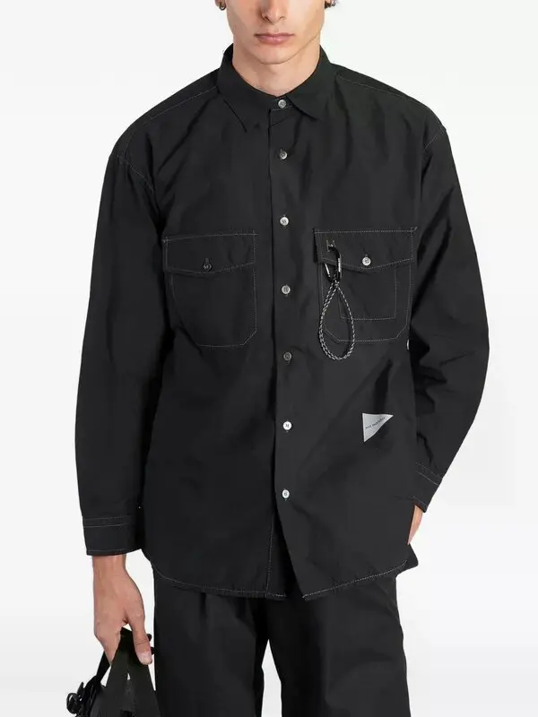 AND WANDER Cordura Logo-print Flap-pockets Shirt - Black