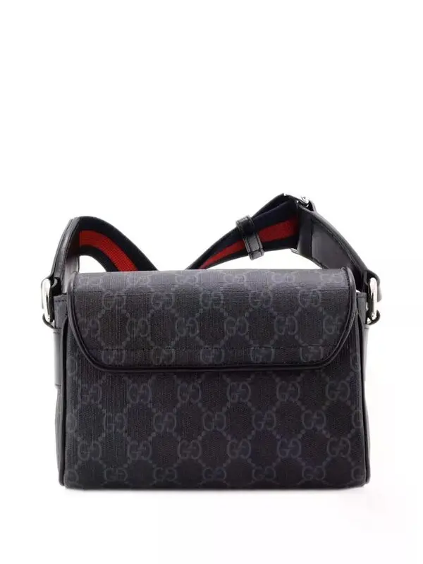 Gucci Web Flap Messenger Bag Gg Coated Canvas Super Mini Shoulder Bag - Black