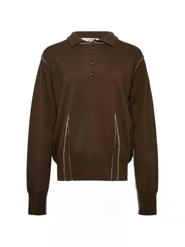 SONIA CARRASCO Contrast-stitch Polo Sweater - Brown