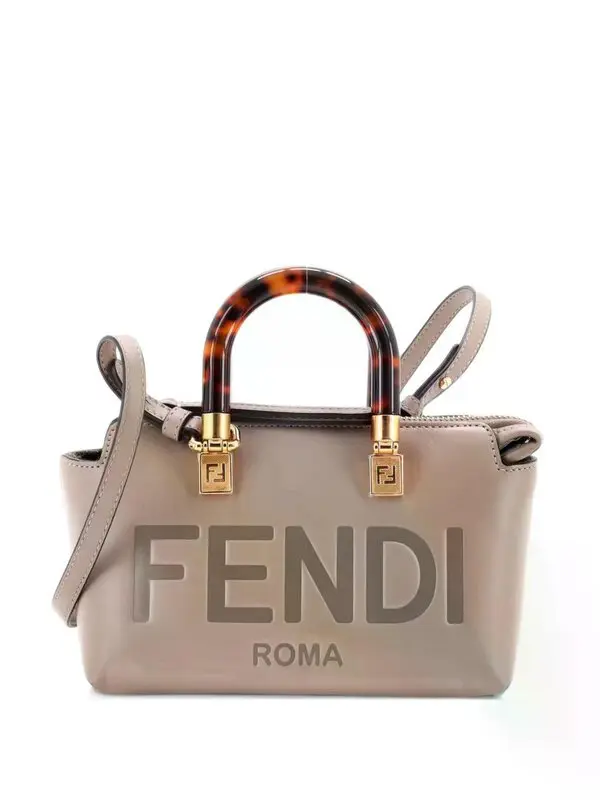 Fendi Logo The Way Top Handle Bag Embossed Leather Mini Crossbody Bag - Neutrals