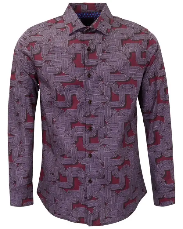 LORDS OF HARLECH Norman Blons Geo Port Printed Cotton Long-sleeve Shirt - Red