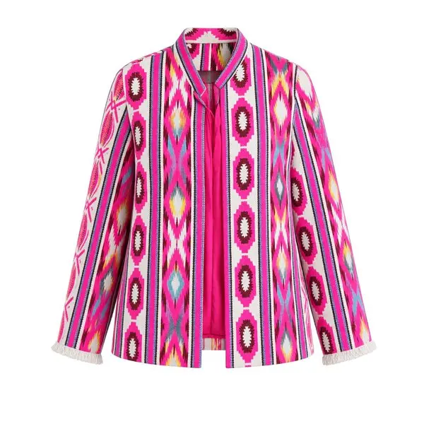 KIPÉPÉO Sorayya Jajim Fringe-cuff Short Jacket - Pink