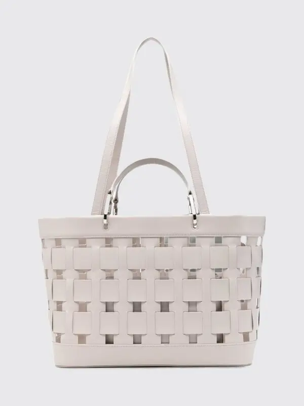 Emporio Armani Tote Bag In Woven Polyurethane With Removable Pouch - Grey