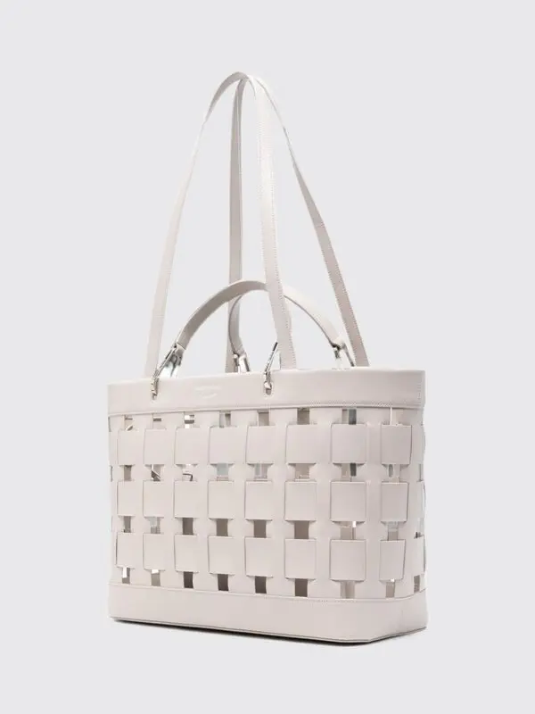 Emporio Armani Tote Bag In Woven Polyurethane With Removable Pouch - Grey